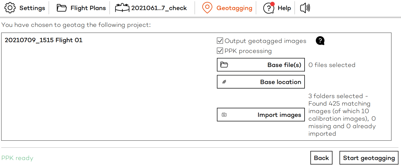 PPK geotagging of multispectral imagery