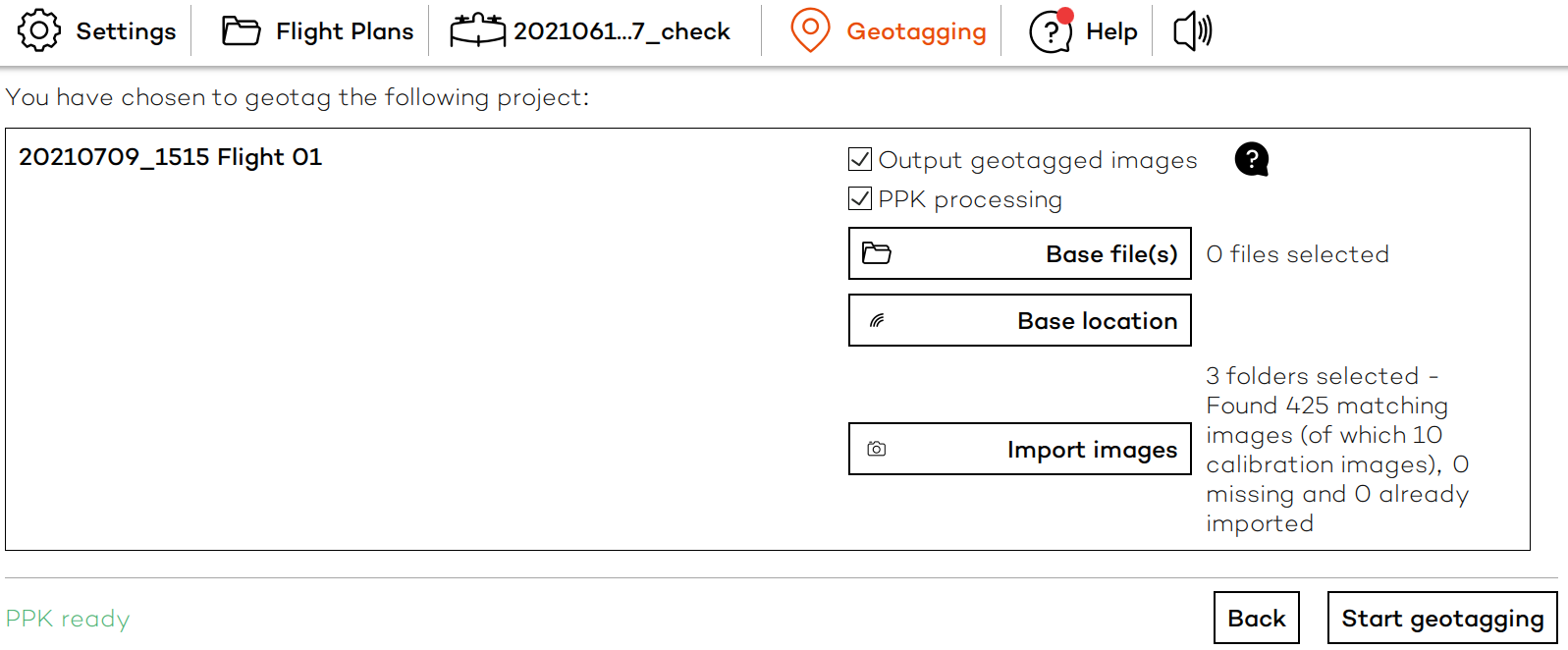 PPK geotagging of multispectral imagery